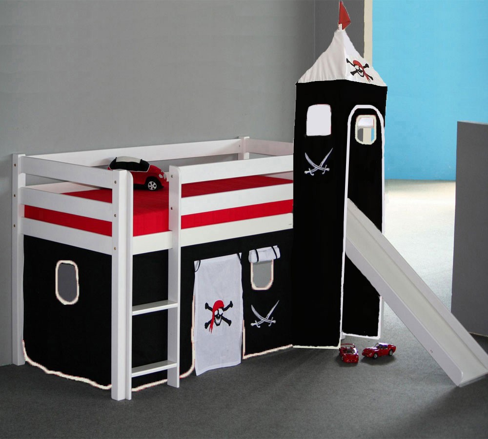 Hochbett mit Rutsche und Turm